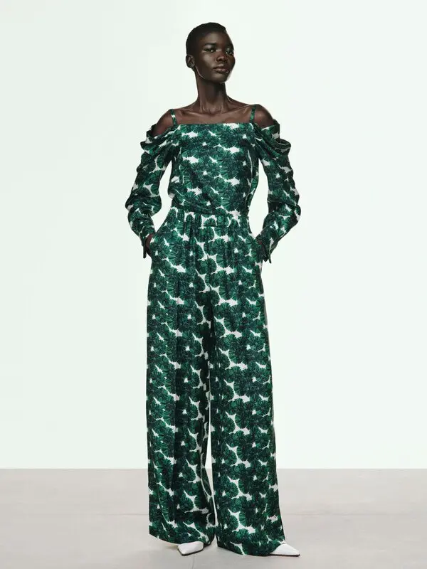 Max Mara Printed Wide-leg Trousers - Emerald