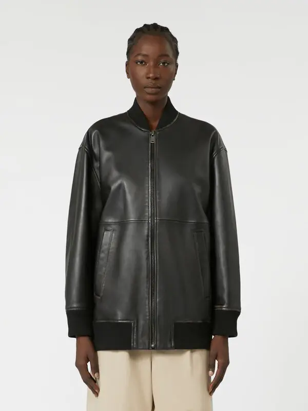 Max Mara Nappa Leather Bomber Jacket