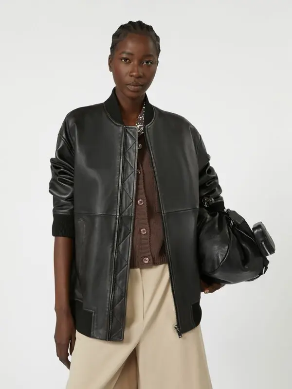 Max Mara Nappa Leather Bomber Jacket