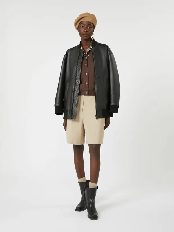 Max Mara Nappa Leather Bomber Jacket