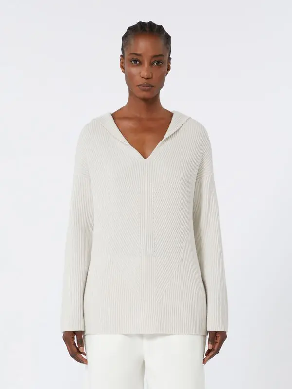 Max Mara Rib-knit Wool Hooded Sweatshirt