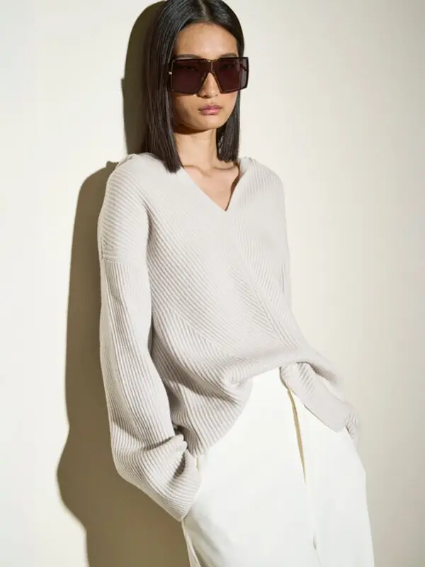 Max Mara Rib-knit Wool Hooded Sweatshirt