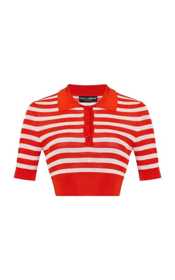 Dolce & Gabbana D Ribbed-knit Cropped Polo Shirt