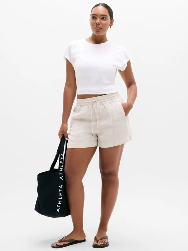 Athleta Retreat Linen Mid Rise 4" Short - Undyed