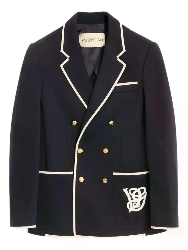 Valentino Garavani Vg-patch Double-breasted Blazer - Blue