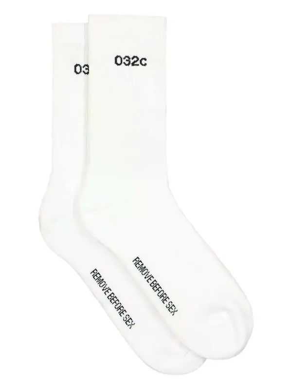 032C Intarsia-knit Logo Socks - White