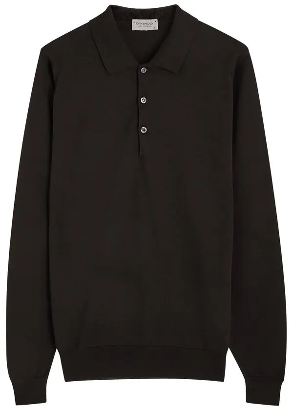 John Smedley Belper Wool Polo Shirt - Brown