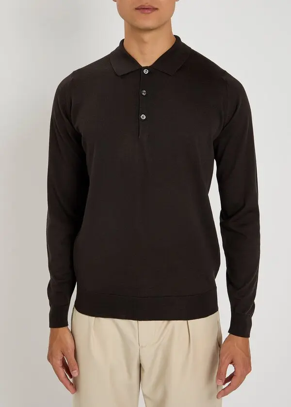 John Smedley Belper Wool Polo Shirt - Brown