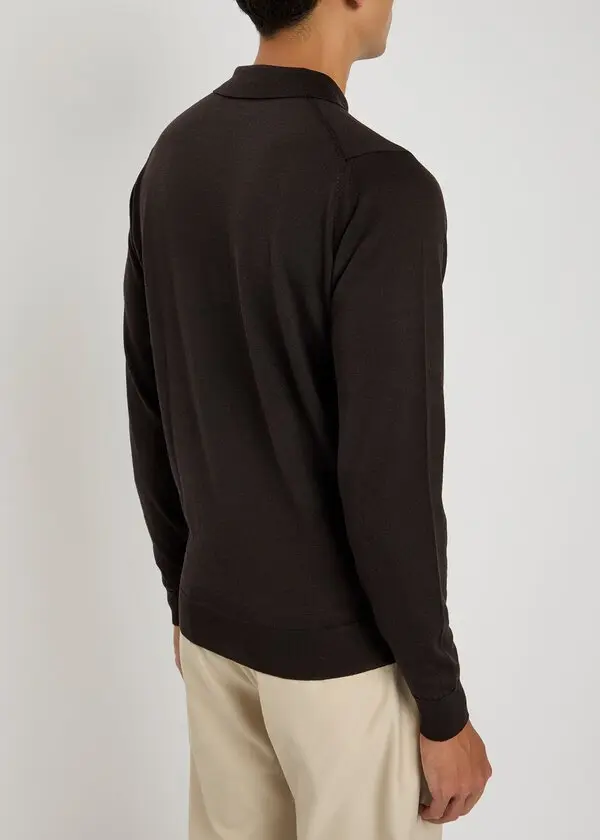 John Smedley Belper Wool Polo Shirt - Brown