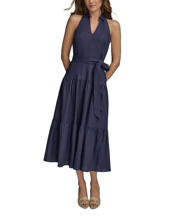 Donna Karan New York Linen Blend Halter A-Line Dress In Ink - 70% Off |  Editorialist