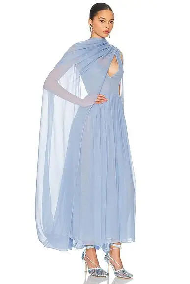 HELSA The Sabine Dress In Silk Chiffon - Hydrangea Blue