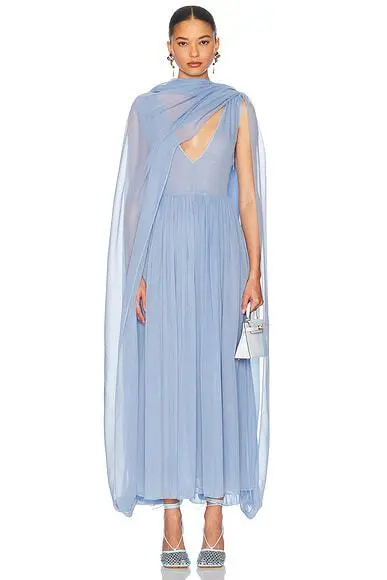 HELSA The Sabine Dress In Silk Chiffon - Hydrangea Blue