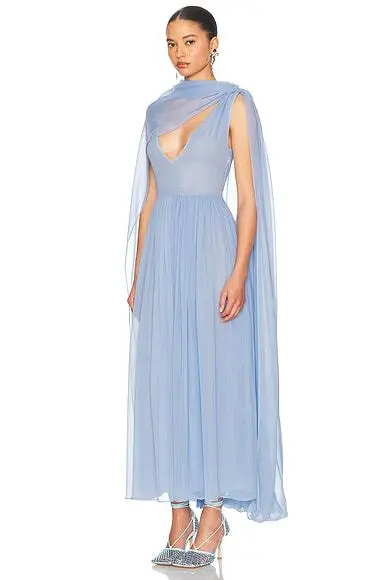 HELSA The Sabine Dress In Silk Chiffon - Hydrangea Blue