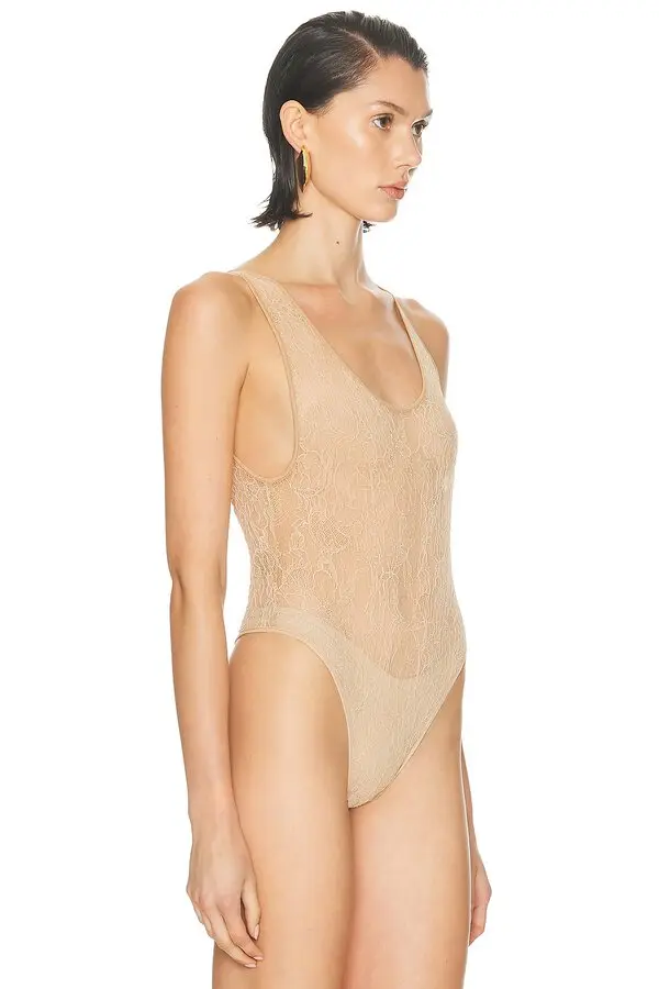 Wardrobe.NYC Lace Tank Bodysuit - Khaki