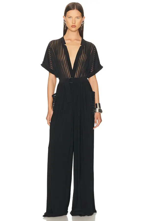 Norma Kamali Geralyn Short Sleeve Jumpsuit - Black