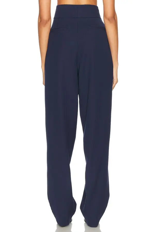 HELSA Wool High Waist Pleated Suit Trouser - Navy