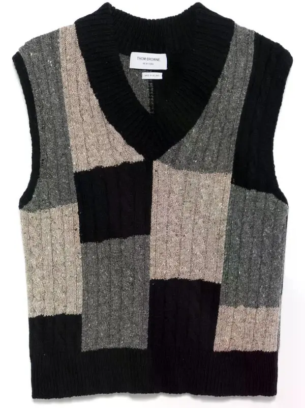Thom Browne Cable-knit Patchwork Vest - Blue