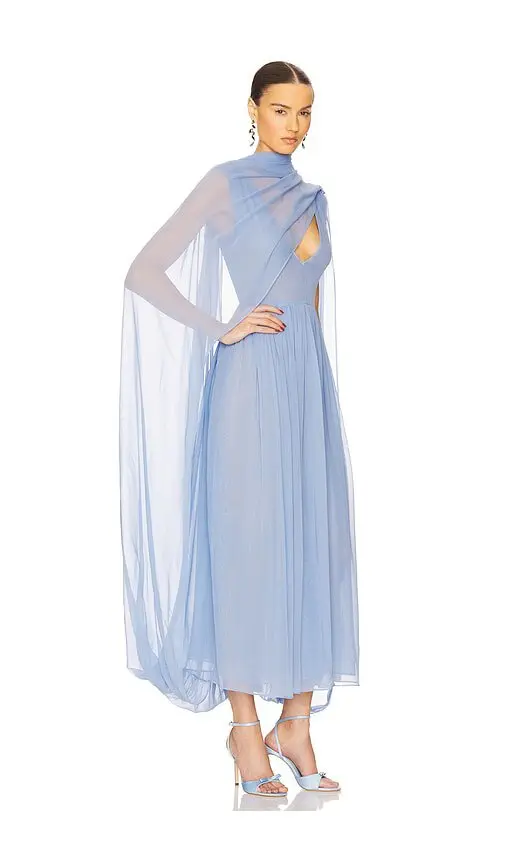 HELSA The Sabine Dress In Silk Chiffon - Blue