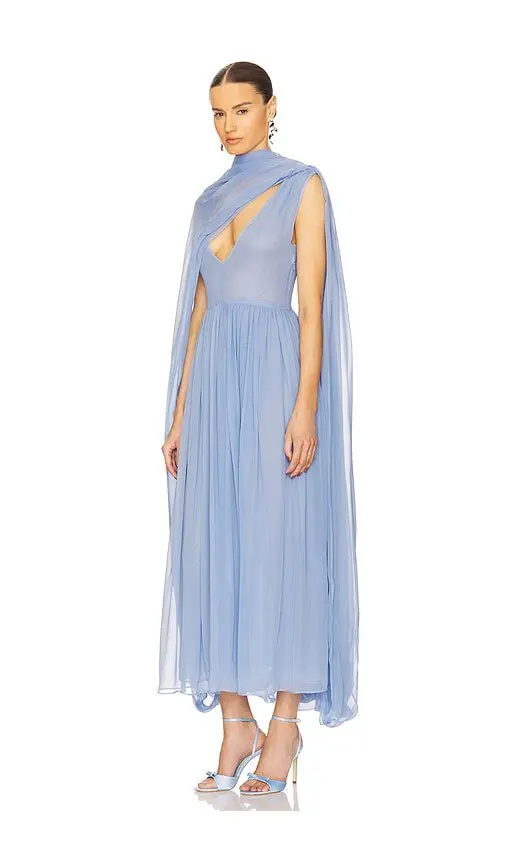 HELSA The Sabine Dress In Silk Chiffon - Blue