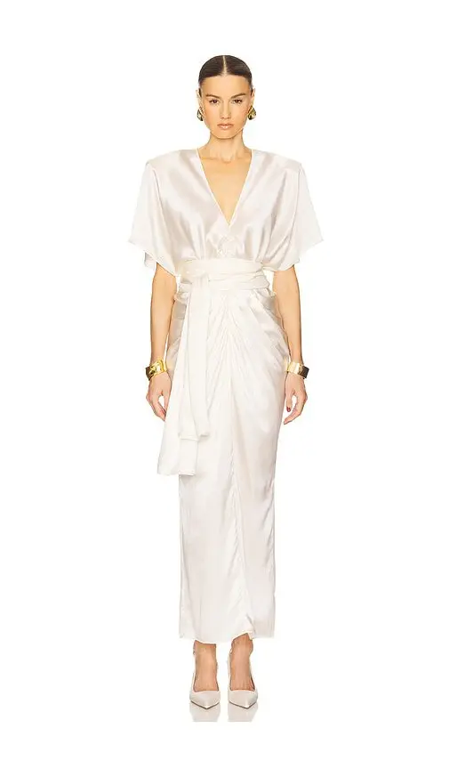 white christmas dresses Zimmermann Silk Wrap Midi Dress Crème Crme