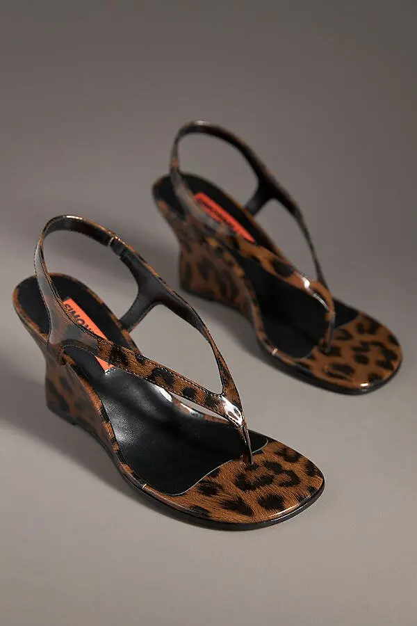 SIMONMILLER Beep Thong Heeled Wedge Sandals - Leopard