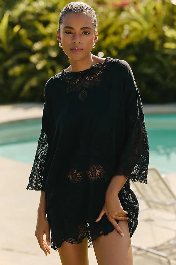 Celandine Linen-Blend Lace Mini T-Shirt Dress In Black - 46% Off |  Editorialist