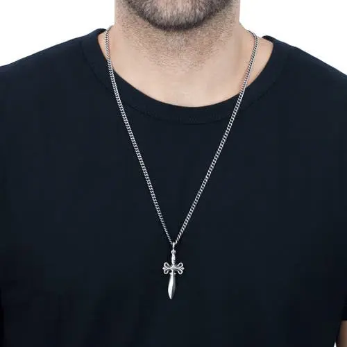 KING BABY STUDIO Dagger Pendant On Curb Link Chain
