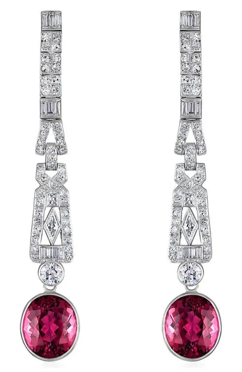 MINDI MOND Deco Dangle Tourmaline & Diamond Drop Earrings - Platinum/ Diamond/ Tourmaline