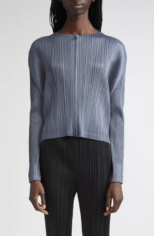 Issey Miyake Monthly Colors May Pleated Zip Front Top - Dark Blue Gray