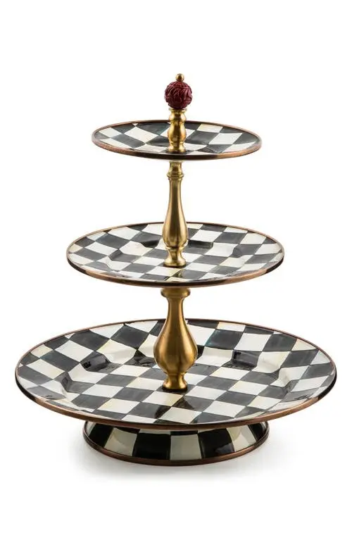 MACKENZIE-CHILDS Courtly Check Three Tier Sweet Stand - Black/ White