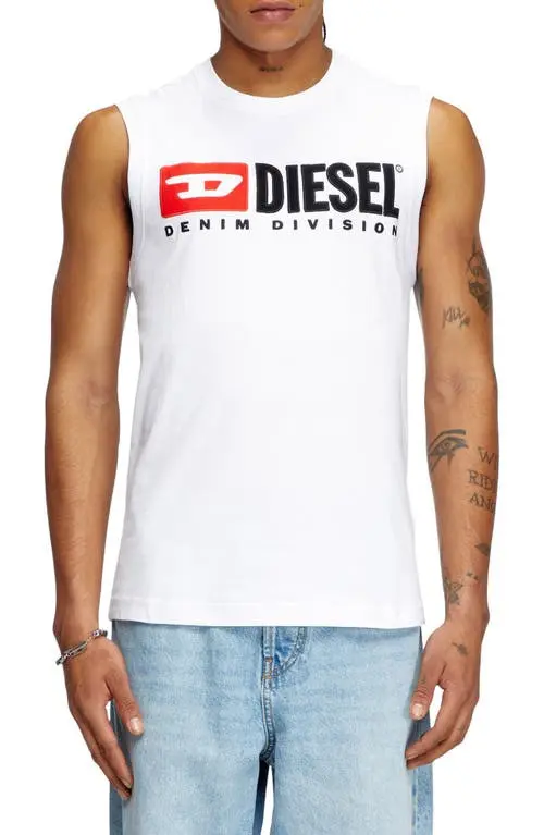 DIESEL® T-isco-div Logo Appliqué Muscle Tee - White