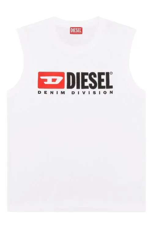 DIESEL® T-isco-div Logo Appliqué Muscle Tee - White