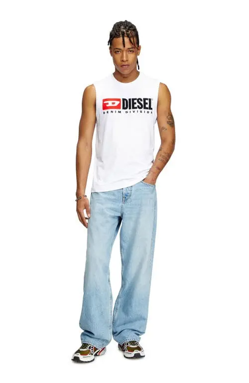 DIESEL® T-isco-div Logo Appliqué Muscle Tee - White