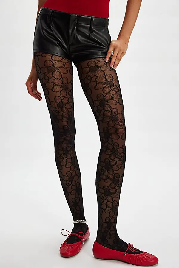 Swedish Stockings Maja Floral Tights - Black