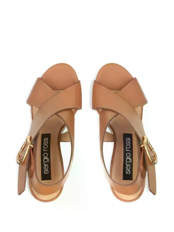 SERGIO ROSSI 75mm Leather Sandals - Brown