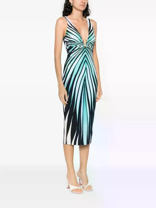Roberto Cavalli Striped Midi Dress - Black