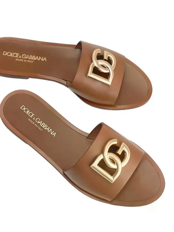 Dolce & Gabbana Leather Slippers - Brown