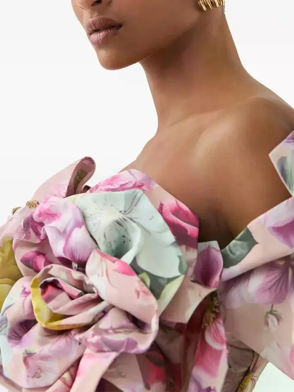 aje misha maxi dress Aje Misha Floral-Print Off-Shoulder Gown - Pink