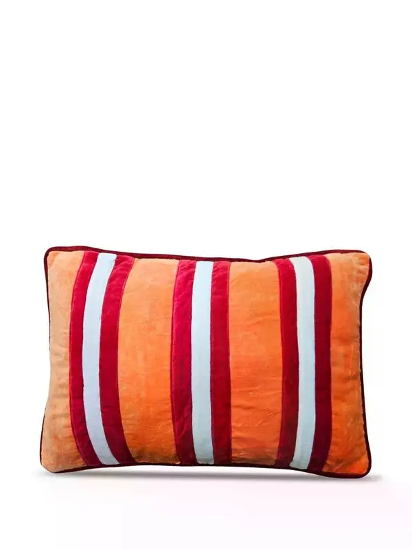 LES-OTTOMANS Striped Velvet Cushion - Orange