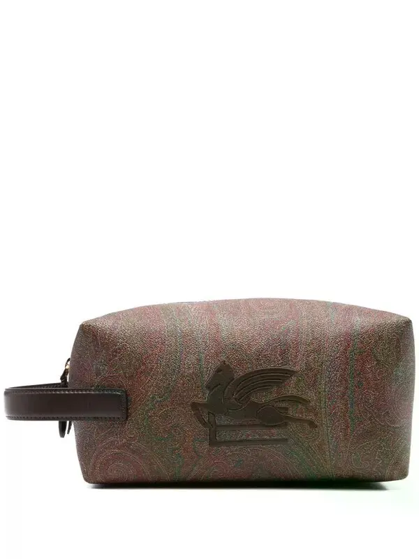 Etro Embroidered-logo Wash Bag - Brown