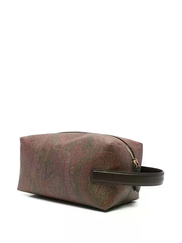 Etro Embroidered-logo Wash Bag - Brown