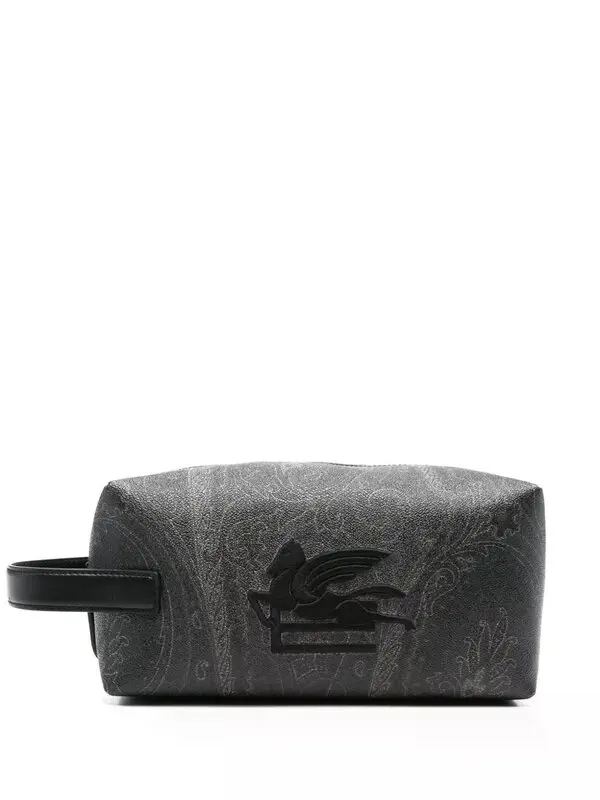 Etro Embroidered-logo Wash Bag - Grey
