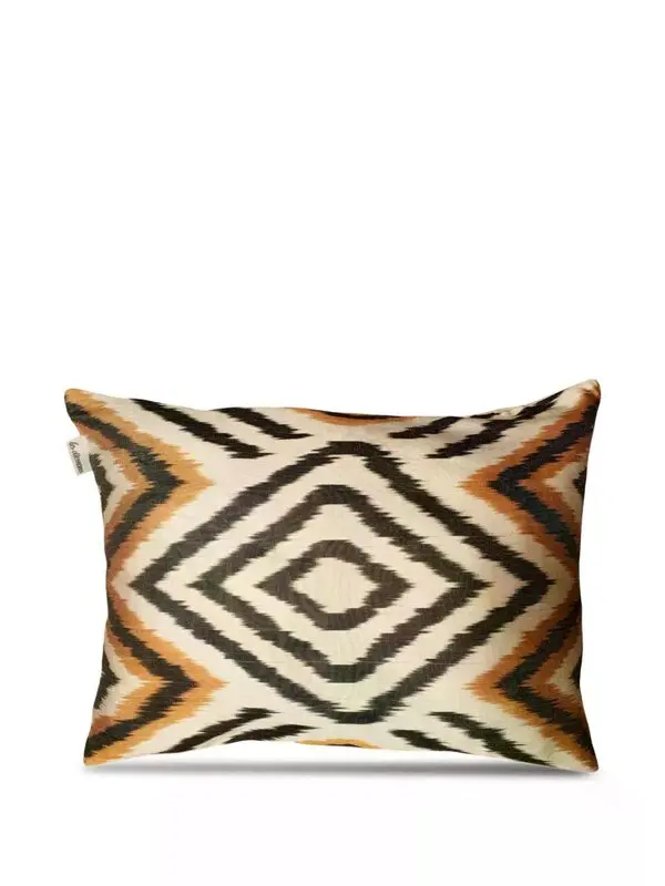 LES-OTTOMANS Ikat Geometric Patterned Cushion - Brown