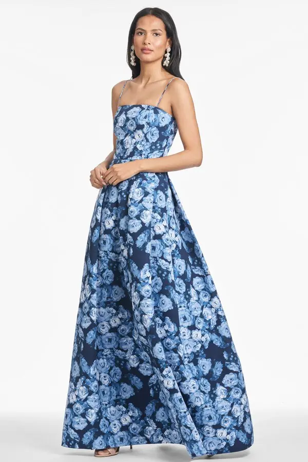 Sachin & Babi Printed Fit And Flare Gown - Wild Sapphire Roses