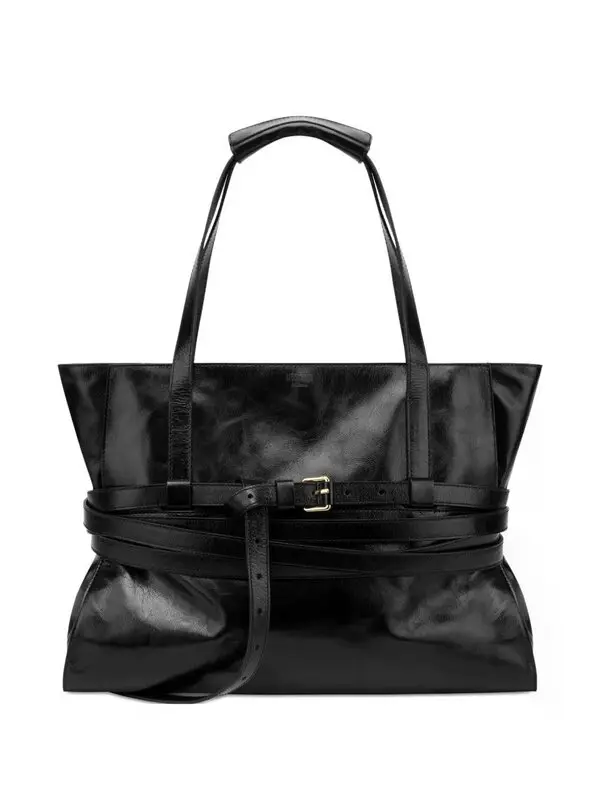 Moschino Tie Me Leather Shoulder Bag - Black