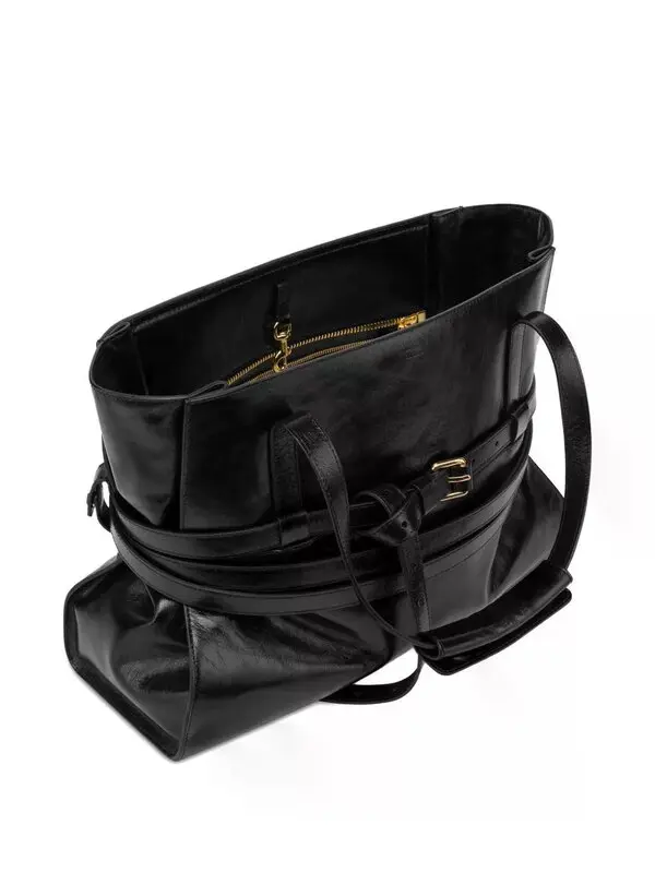 Moschino Tie Me Leather Shoulder Bag - Black