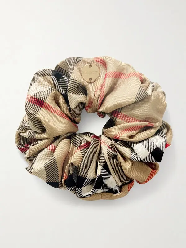 Burberry Checked Silk Scrunchie - Neutrals