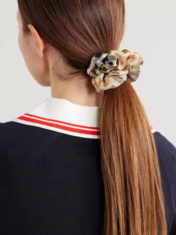 Burberry Checked Silk Scrunchie - Neutrals