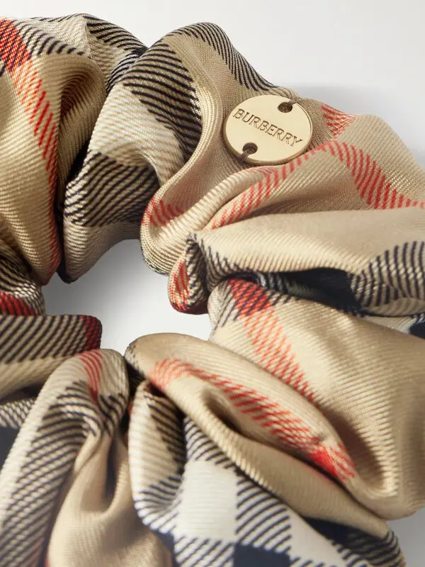 Burberry Checked Silk Scrunchie - Neutrals