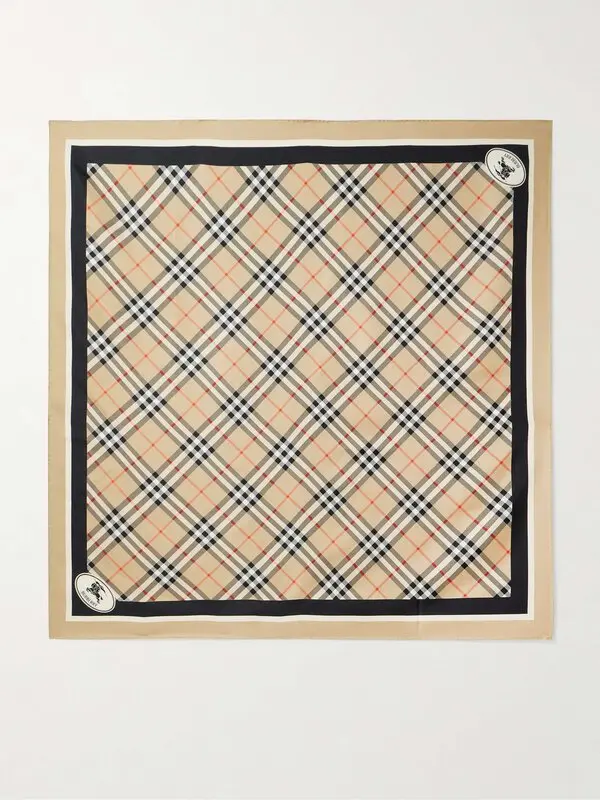 Burberry Checked Silk-twill Scarf - Sand